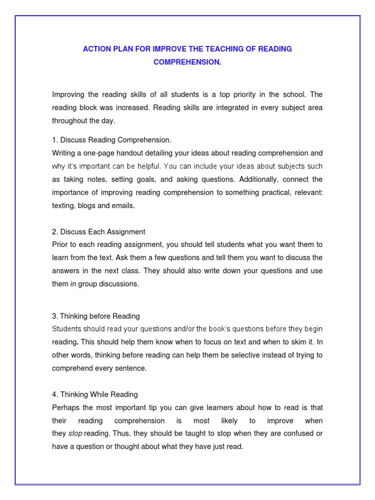 Action Plan For Improve The Teaching of Reading Comprehension | PDF ...