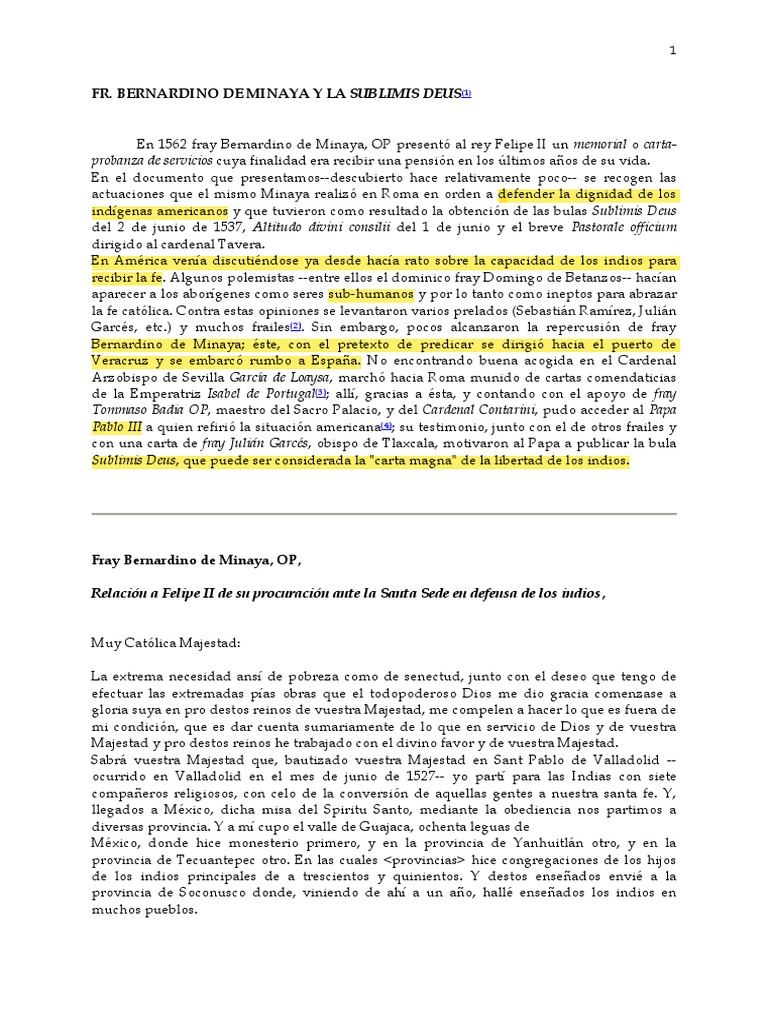 Fray Bernardino de Minaya y la bula Sublimis Deus | PDF | Orden ...