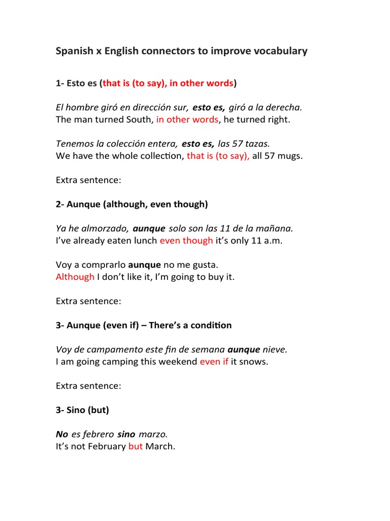 Connectors - Spanish X English | PDF | Entretenimiento (general)