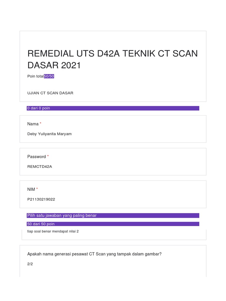 Ujian Remedial CT Scan Dasar 2021 | PDF