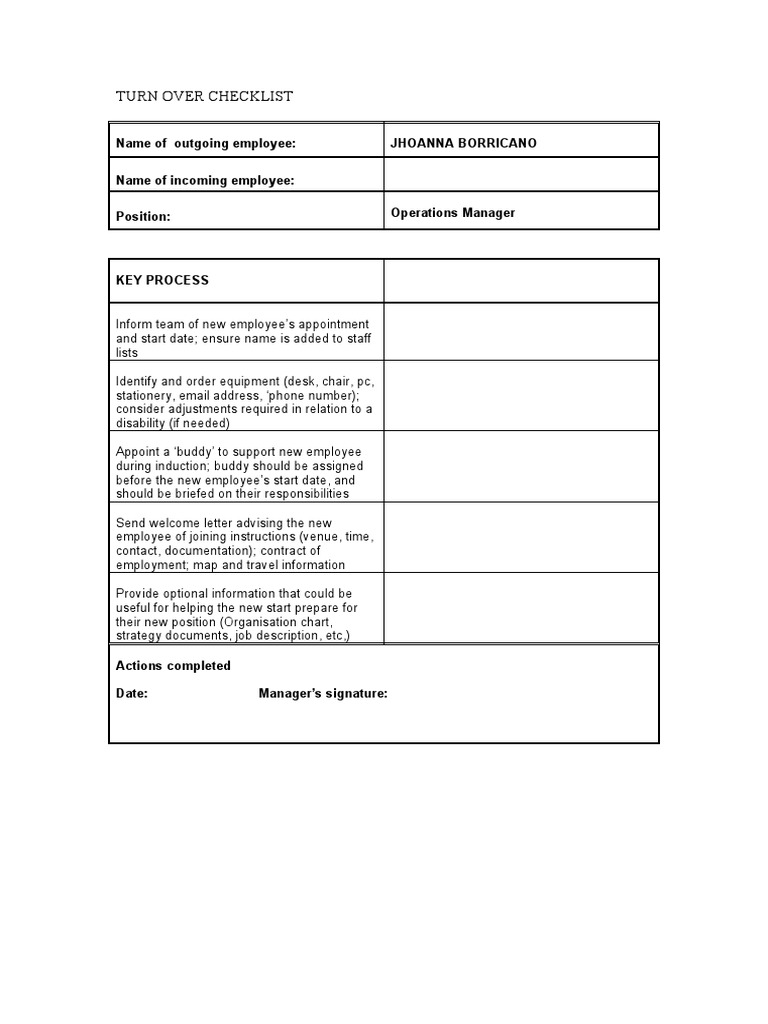 Turn Over Checklist | Download Free PDF | Emergency Evacuation | Employment