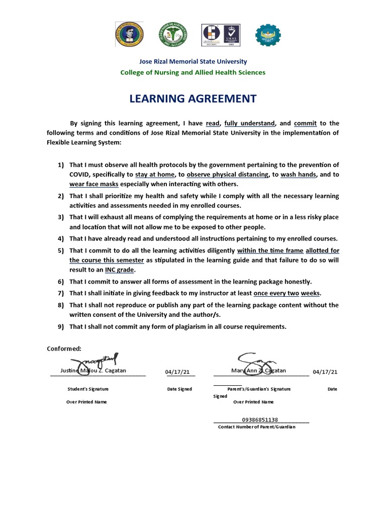 Learning Agreement | PDF | Learning | Behavior Modification