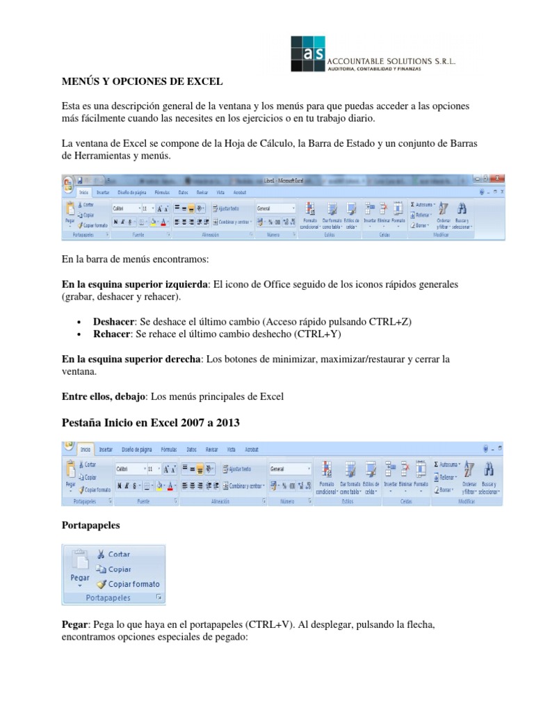 Menús y Opciones de Excel | PDF | Fórmula | Ventana (informática)
