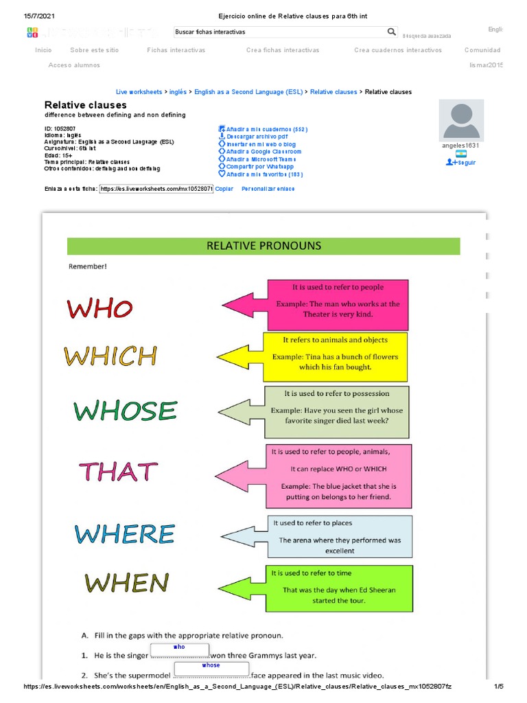 Relative Clauses: Difference Between Defining and Non Defining | PDF ...