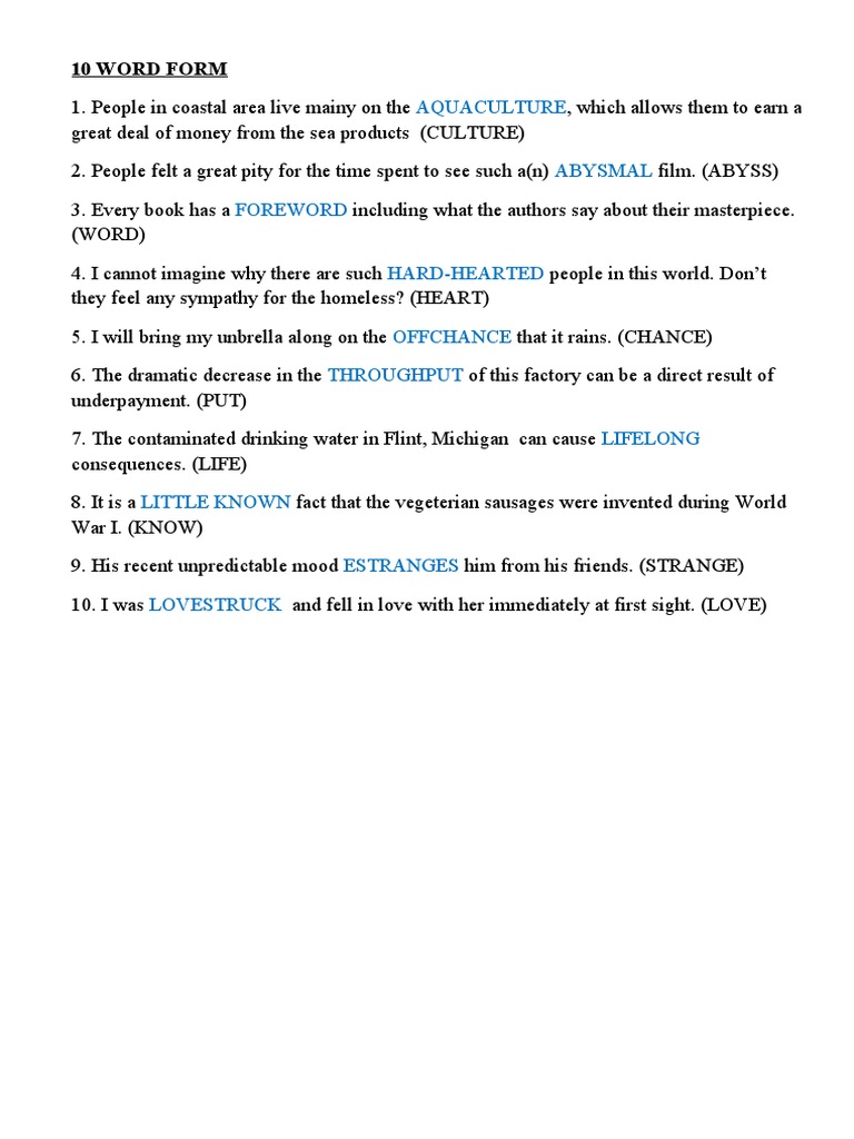 10 Word Form 2 | PDF