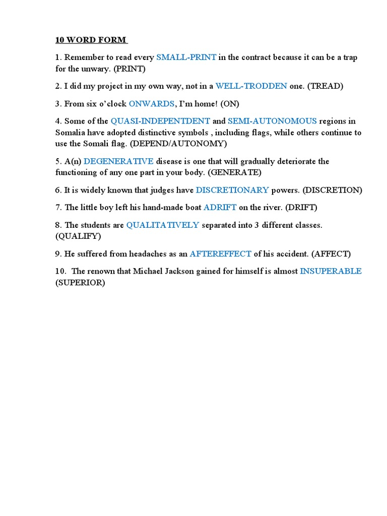 10 Word Form 3 | PDF