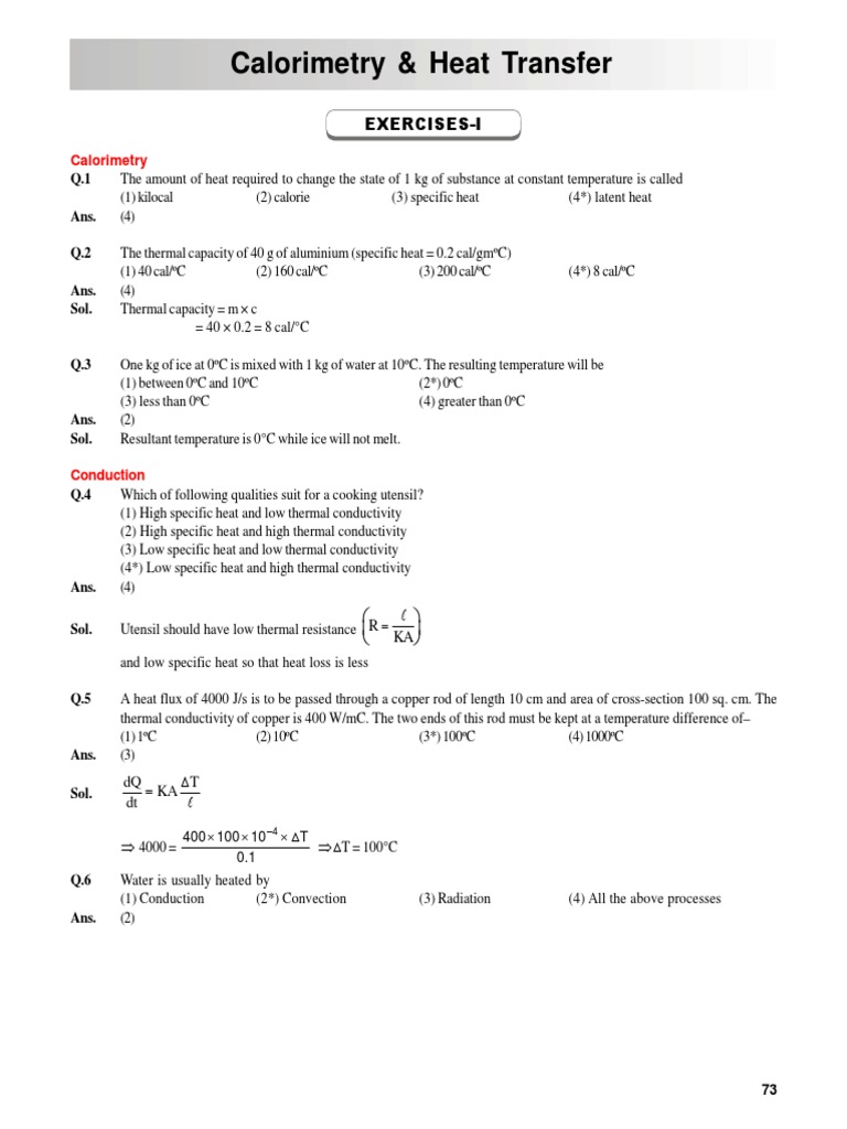 Calorimetry & Heat Transfer: Exercises-I | Download Free PDF | Heat ...