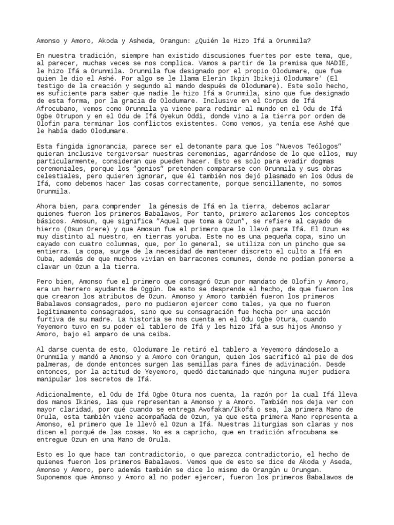 Amoso Amoro Los Primero Babalawos | PDF | Religión étnica | Creencia ...