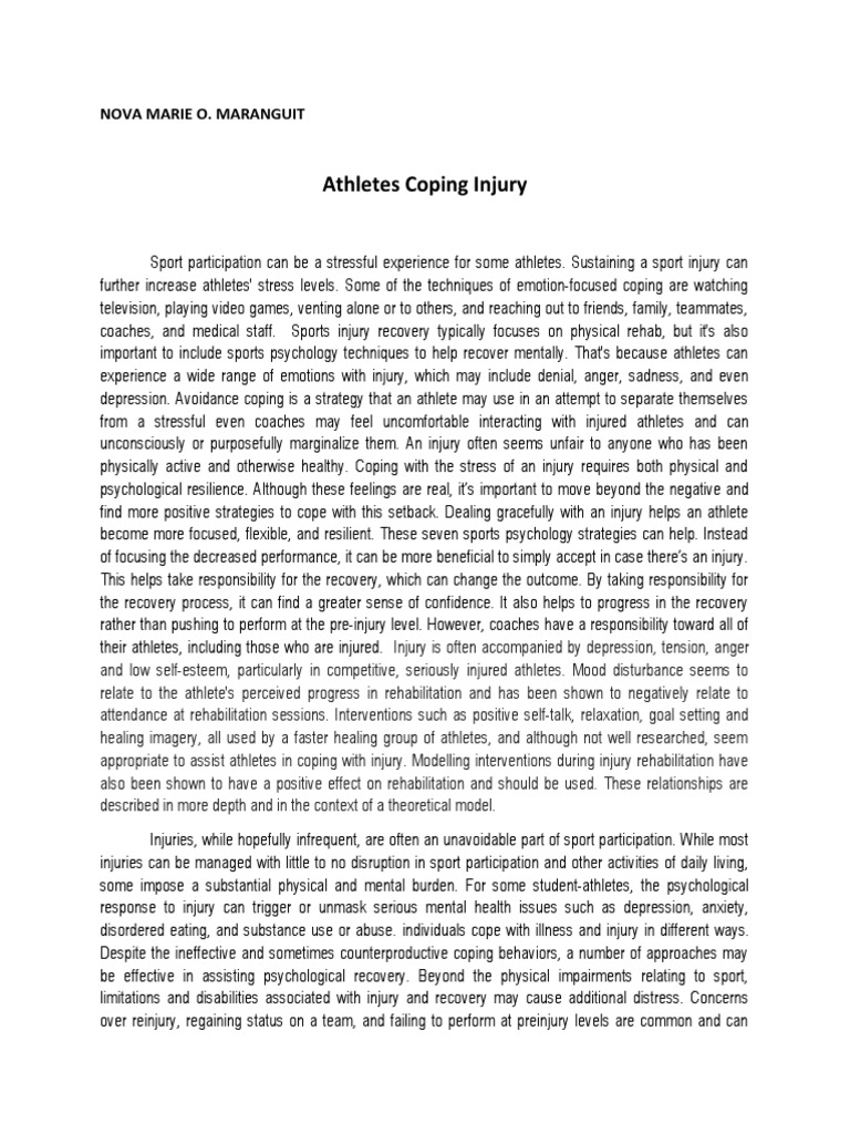 Coping Strategies for Sports Injuries | PDF | Psychology | Health Sciences