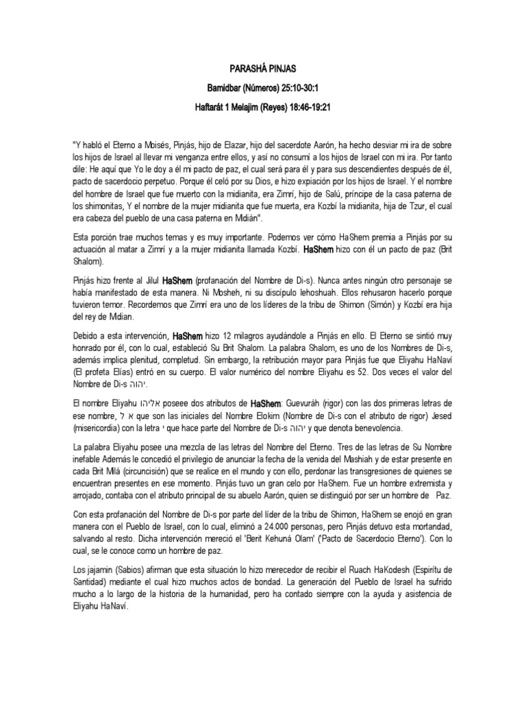 Parashá Pinjas 2021,5781 | PDF | Moisés | Judios y judaísmo