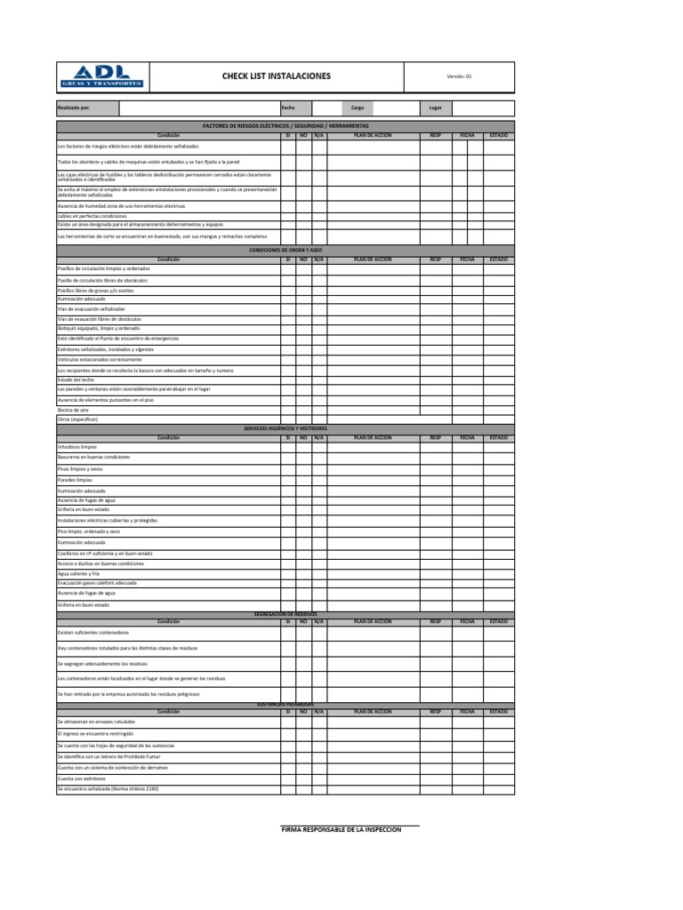 Check List Instalaciones | PDF | Bienestar | Medicina