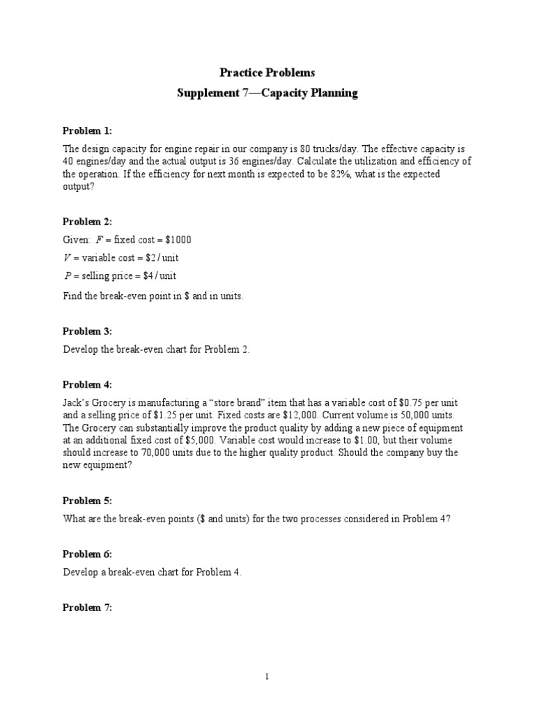 Practice Problems Supplement 7-Capacity Planning: Problem 1 | PDF ...