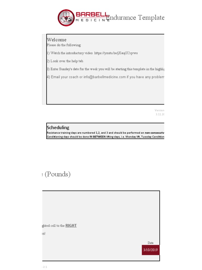 Endurance Template Pounds | PDF | Strength Training | Weight