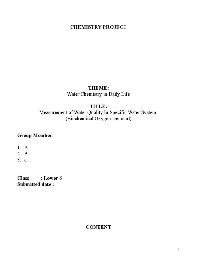 Chemistry Project: Water Chemistry in Daily Life | Download Free PDF ...