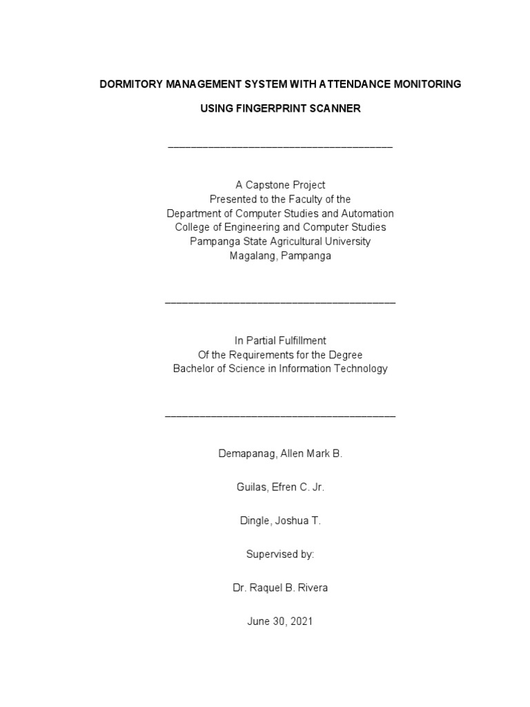 Dormitory Management System With Attendance Monitoring Using Fingerprint Scanner | PDF | System ...