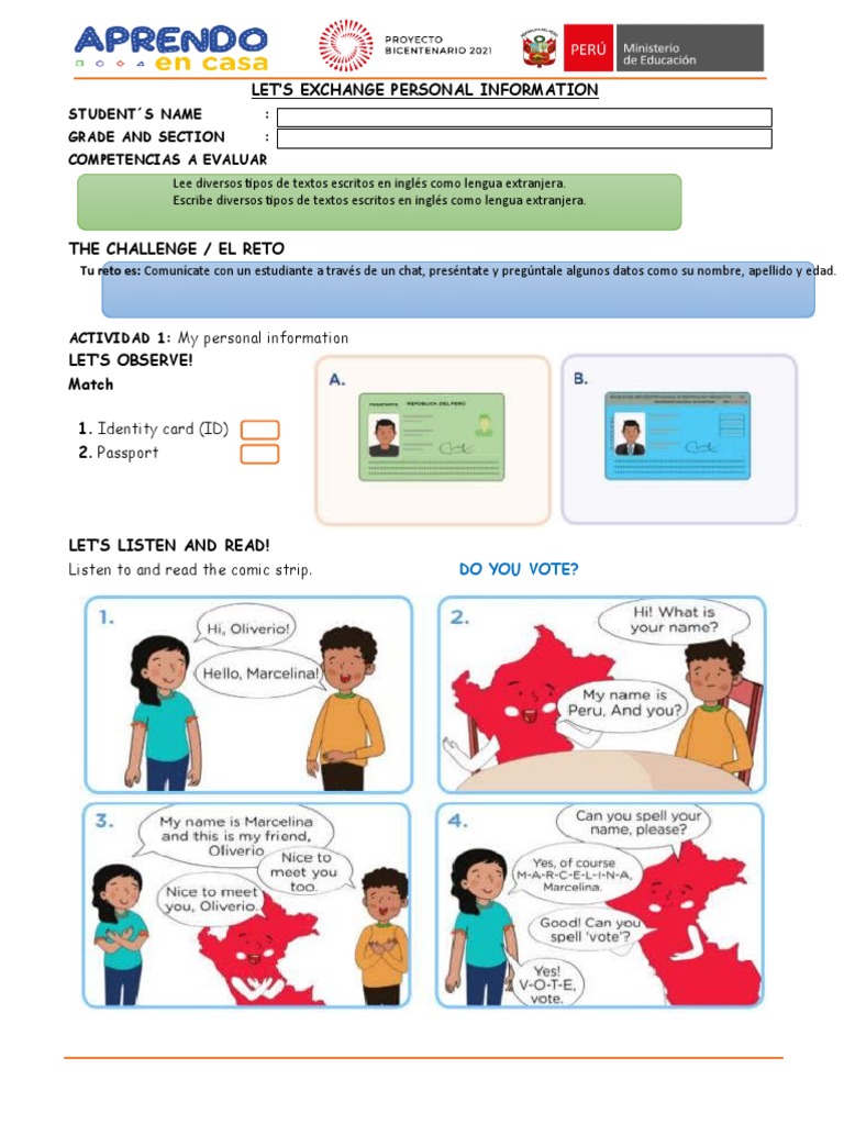Let's Exchange Personal Information - First Grade | PDF