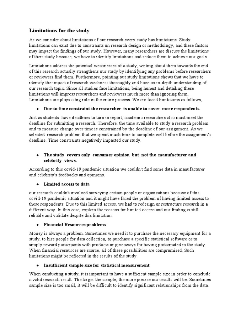 Limitations For The Study: Celebrity Views | PDF | Sample Size ...