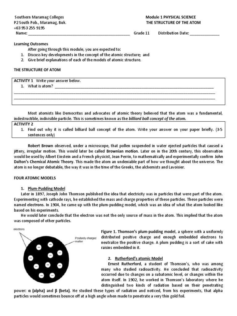 Atomic Structure Models for Grade 11 | PDF | Electron | Atomic Nucleus