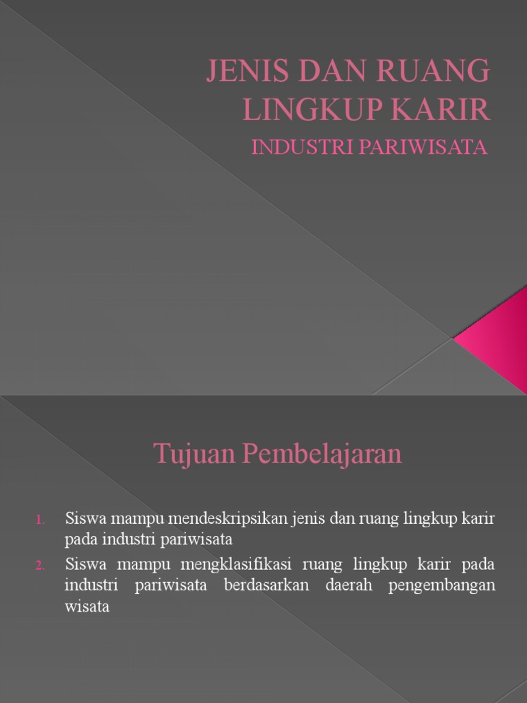 3.5 Jenis Dan Ruang Lingkup Karir-Kepariwisataan | PDF | Perjalanan | Seni