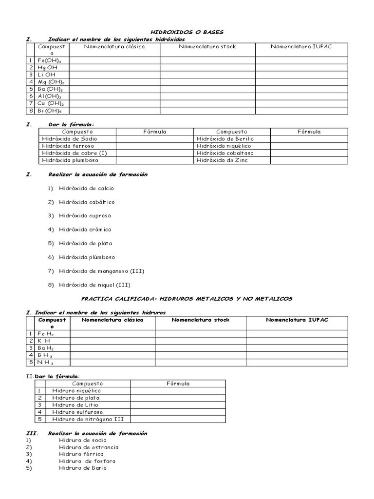 Practica Calificada de Hidroxidos | PDF | Hidróxido | Ácido
