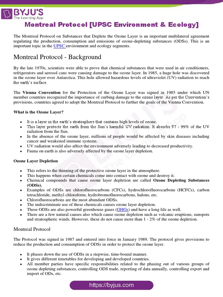 Montreal Protocol UPSC | PDF | Chlorofluorocarbon | Ozone Depletion