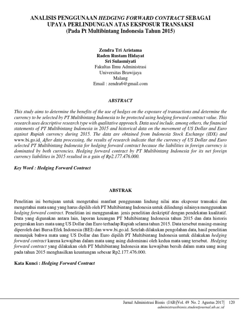 Analisis Penggunaan Hedging Forward Contract Sebagai Upaya Perlindungan ...