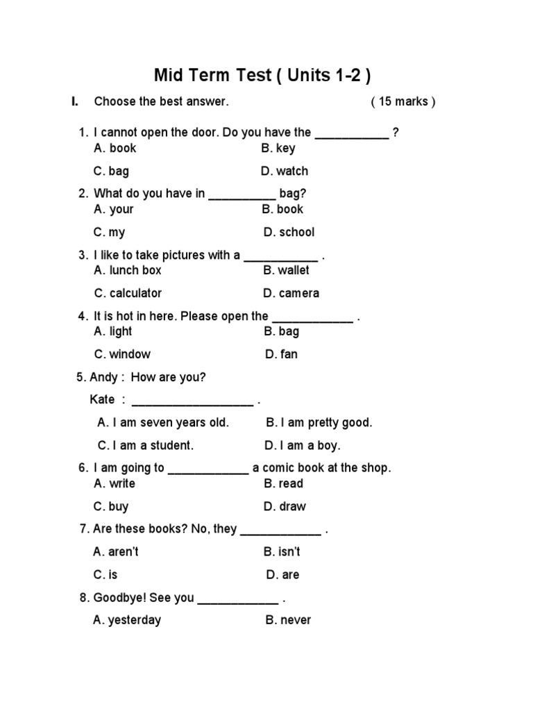 Mid Term Test (Units 1-2) | PDF
