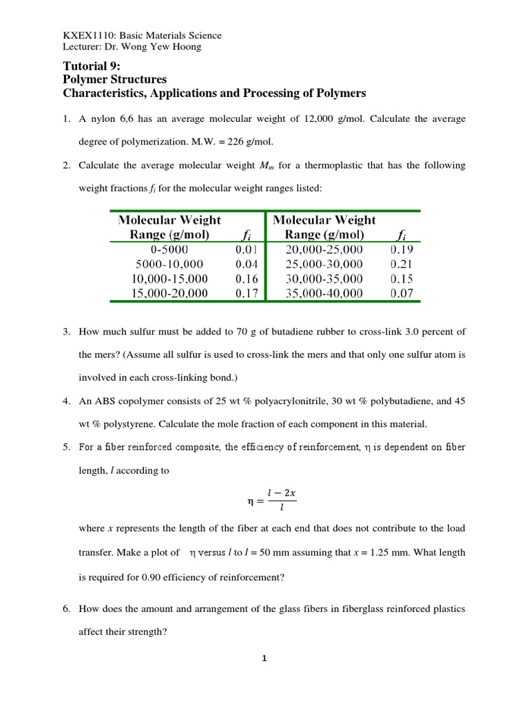 Tutorial 8 Polymers | PDF | Composite Material | Polymers