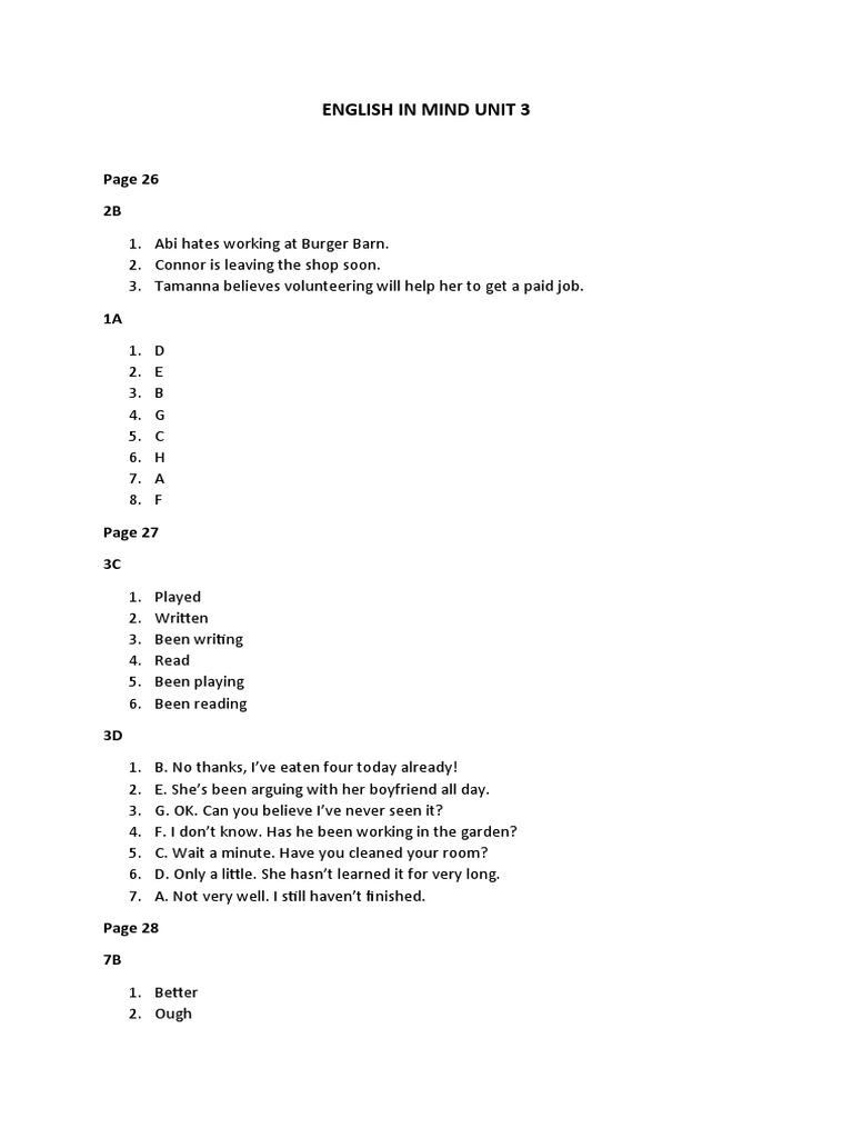 English in Mind Unit 3 Overview | PDF