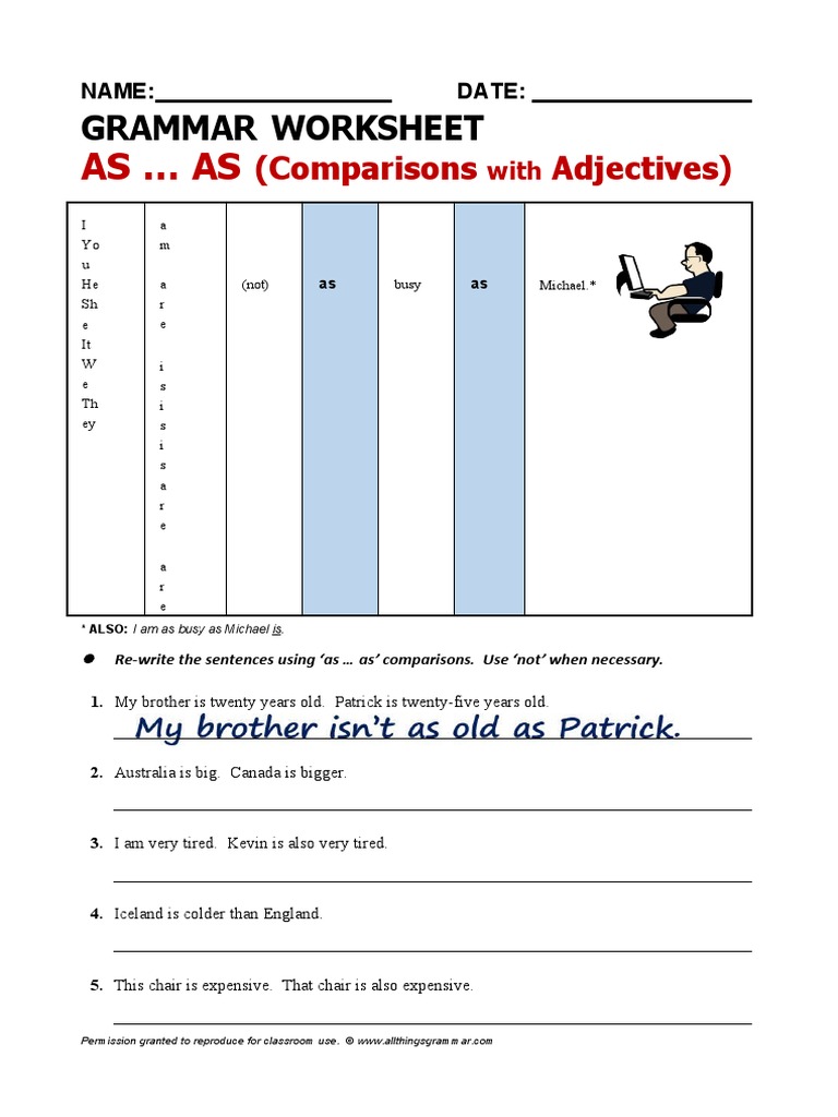 As As: Grammar Worksheet | PDF