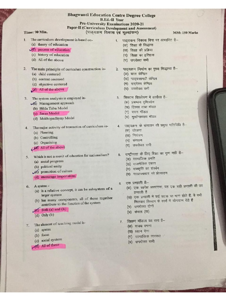 Curriculm PPR MCQ | PDF