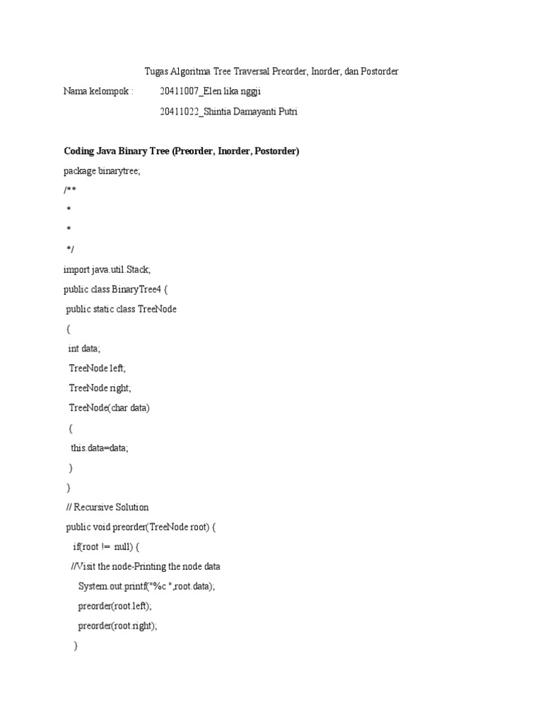 Preorder Tree Traversal in Java | PDF | Software Development | Algorithms