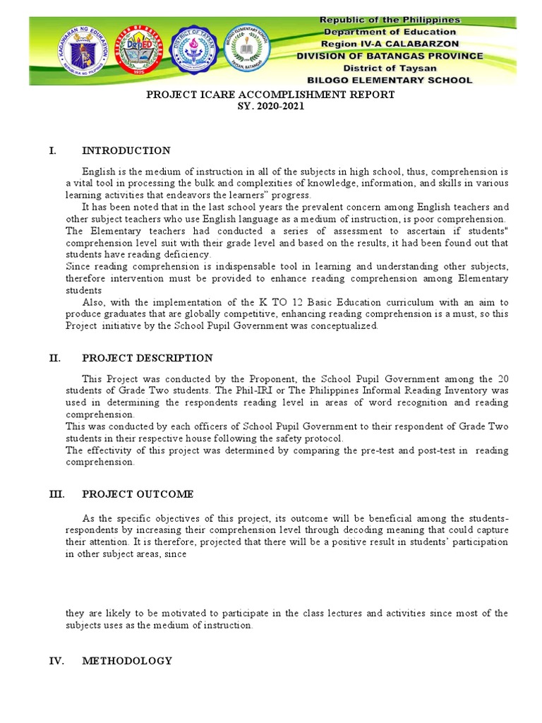 Accomplishment Report of Project ICARE | PDF | Reading Comprehension ...