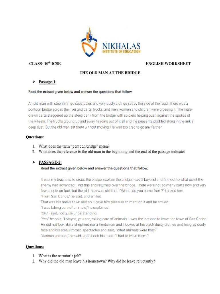 Old Man at the Bridge: Questions & Answers | PDF | Language Arts ...