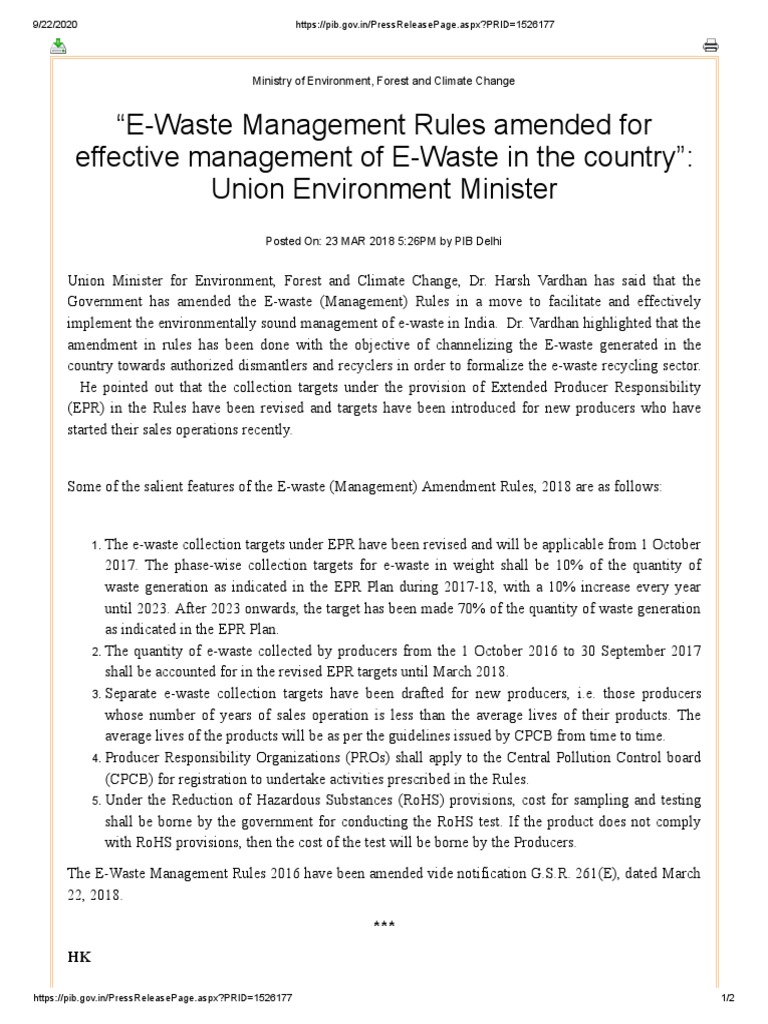 "E Waste Management Rules Amended For Effective Management of E Waste ...