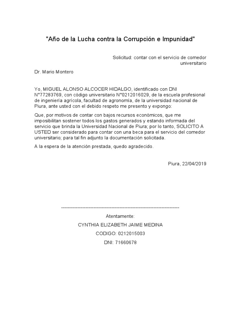 Solicitud de Comedor | PDF