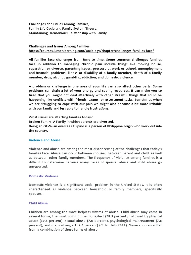 Challenges and Issues Among Families | PDF | Family Therapy | Family