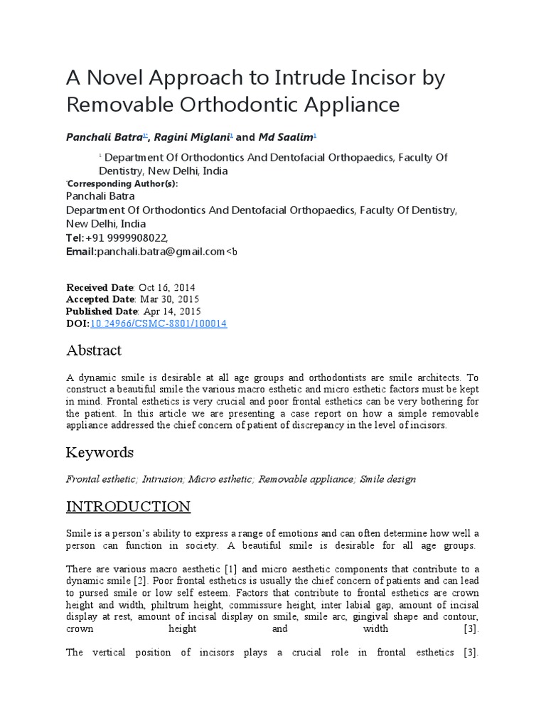 A Minimally Invasive Approach: Using a Removable Orthodontic Appliance ...