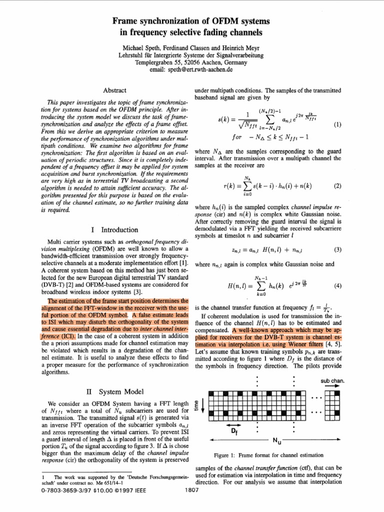 Frame Synchronization of Ofdm Systems in Frequency Selective Fad | PDF | Orthogonal Frequency ...