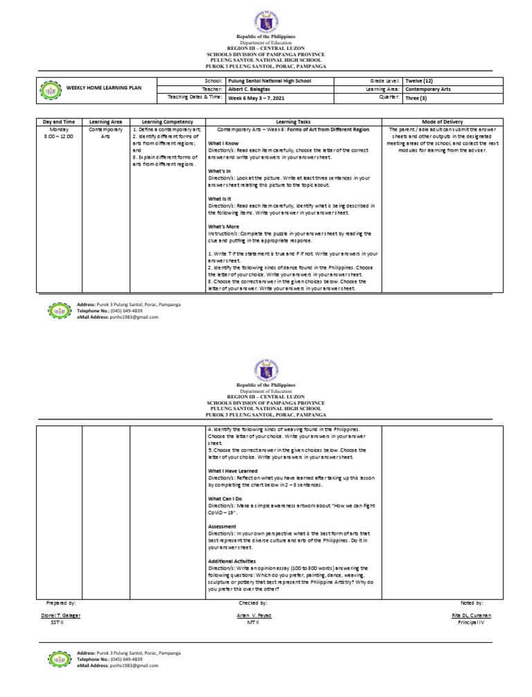 WHLP Contemporary Arts Week 6 | PDF | Communication | Learning