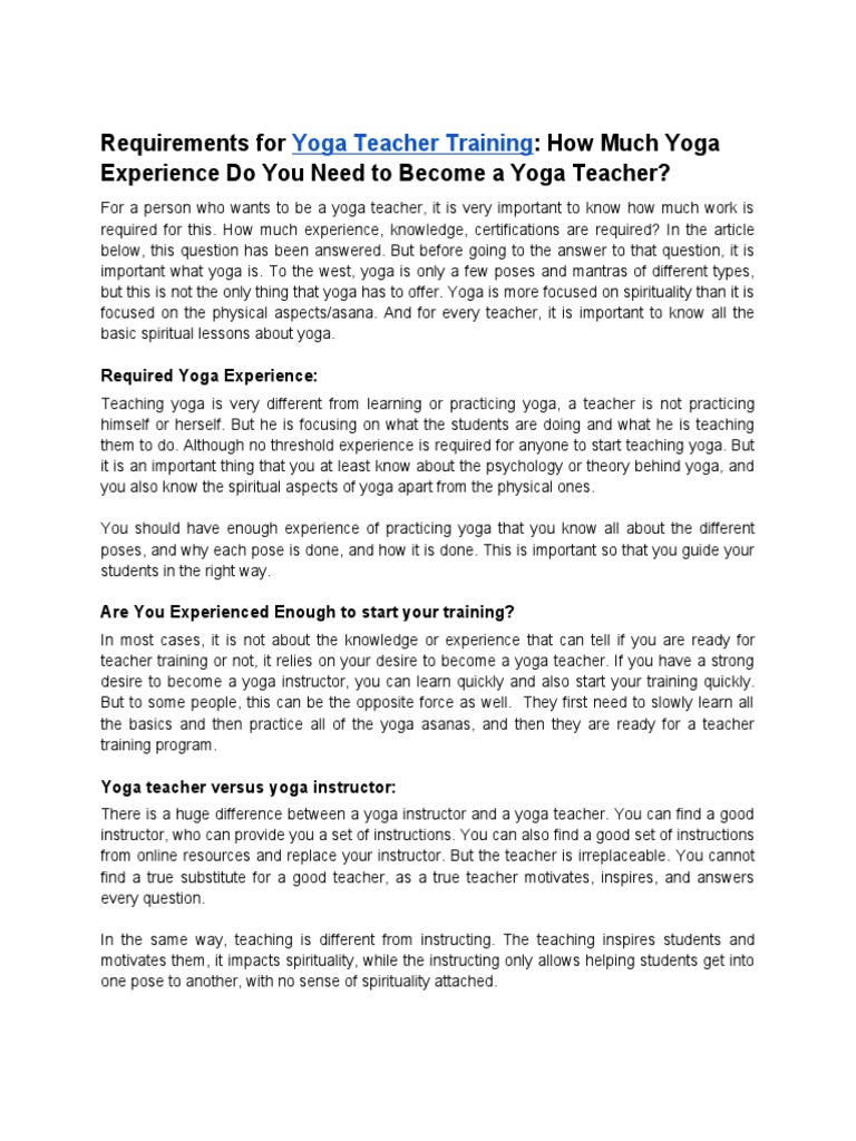 Requirements For Yoga Teacher Training | PDF | Yoga | Experience