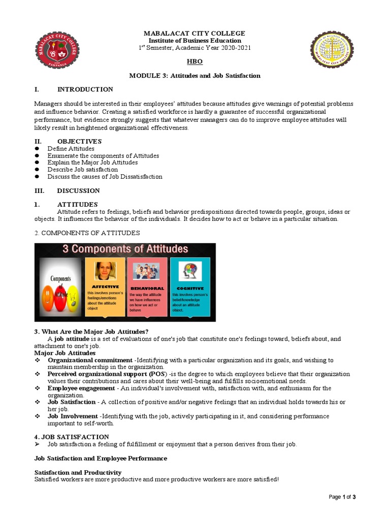 HBO - Module 3 | PDF | Job Satisfaction | Attitude (Psychology)
