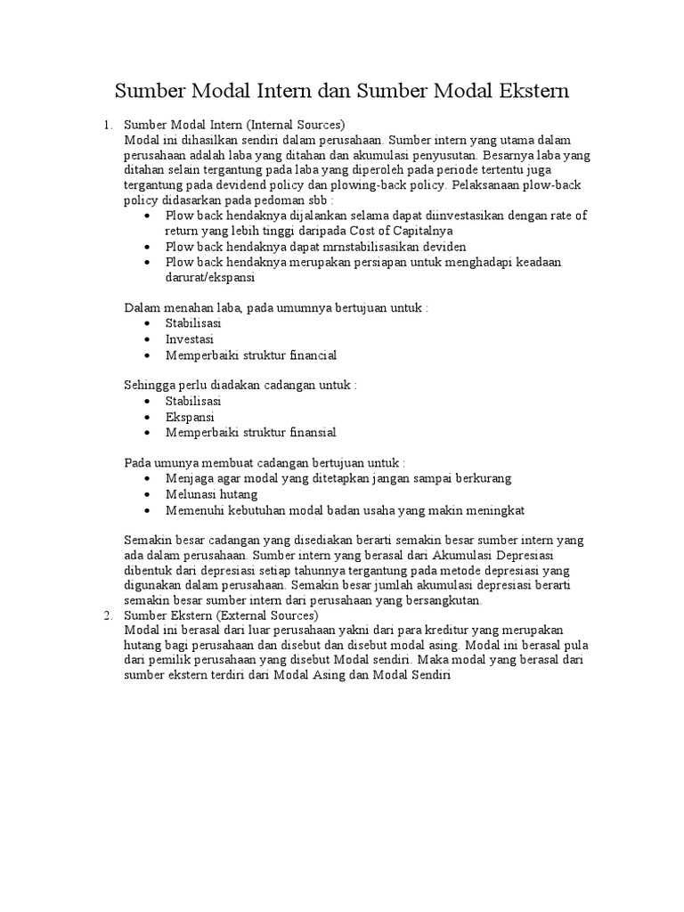 Sumber Modal Intern Dan Sumber Modal Ekstern | PDF