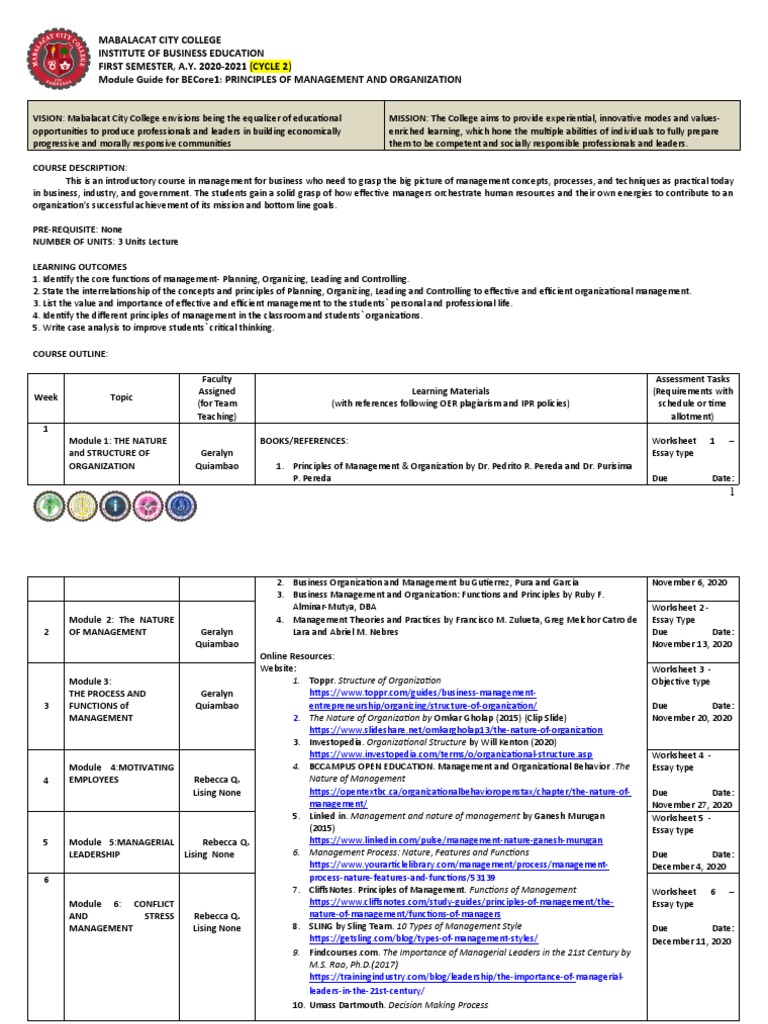 New - OBTL Modular Principles of Management and Organization - First ...