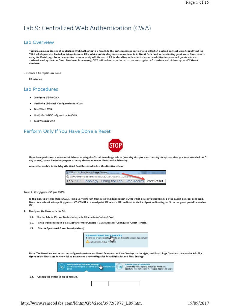 Lab 9: Centralized Web Authentication (CWA) | Download Free PDF ...