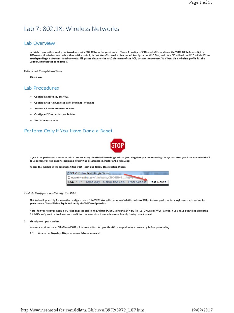 Lab 7: 802.1X: Wireless Networks | PDF | Wireless Lan | Radius