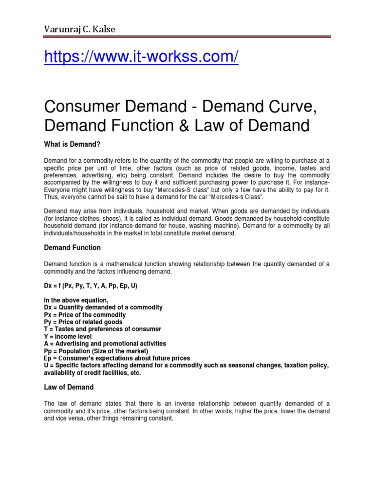 Consumer Demand - Demand Curve, Demand Function & Law of Demand | PDF ...
