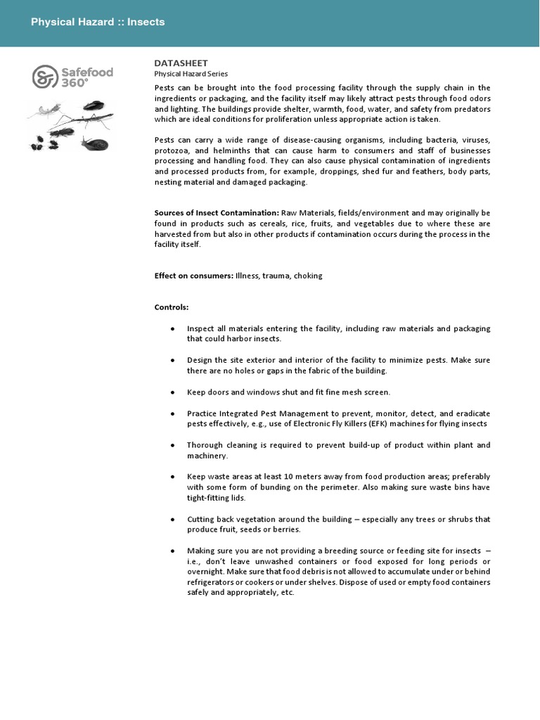 Datasheet: Physical Hazard:: Insects | PDF | Pest (Organism) | Pest Control