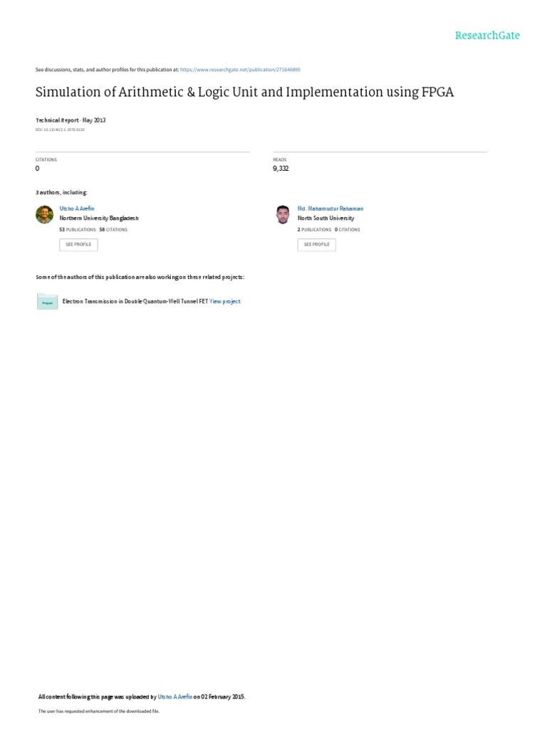 Simulation Of Arithmetic And Logic Unit And Implementation Using Fpga Pdf Field Programmable
