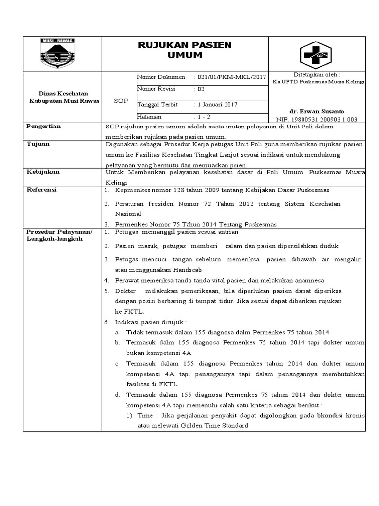 Sop Rujukan Pasien Umum | PDF